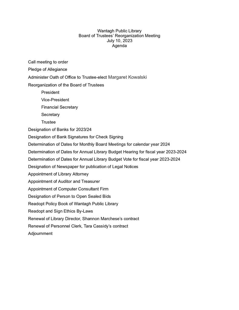 Agenda July 10 REORG