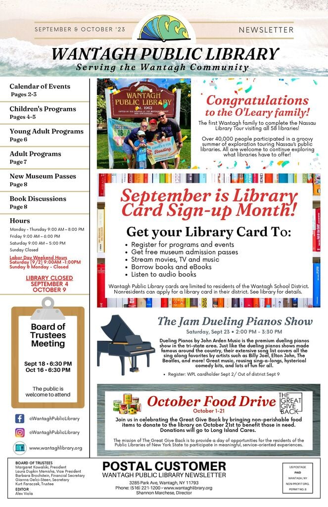 Wantagh Library Sept Oct 2023 Newsletter